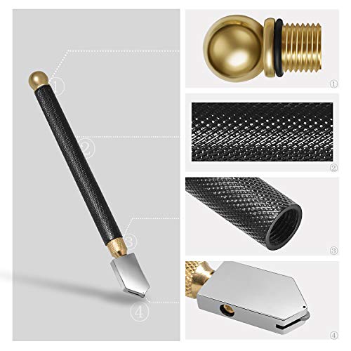 Glass Cutter Tool Set 2mm-20mm Pencil Style Oil Feed Carbide Tip with 2 Bonus Blades and Screwdriver