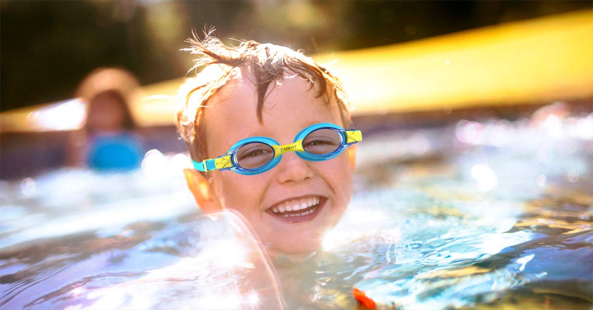 ZABERT 2 Pack Kids Swim Goggles, Blue Yellow & Blue Red, UV Protection, Adjustable, Shatterproof