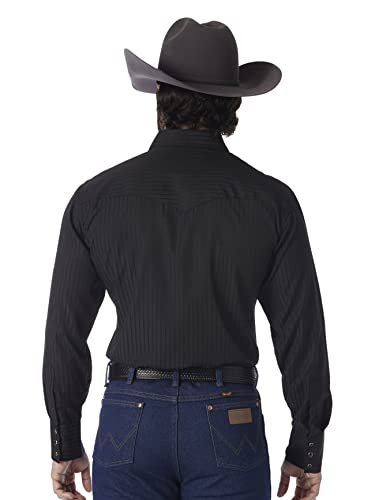 Wrangler mens Sport Western Two Pocket Long Sleeve Snap button down shirts, Black, Large US