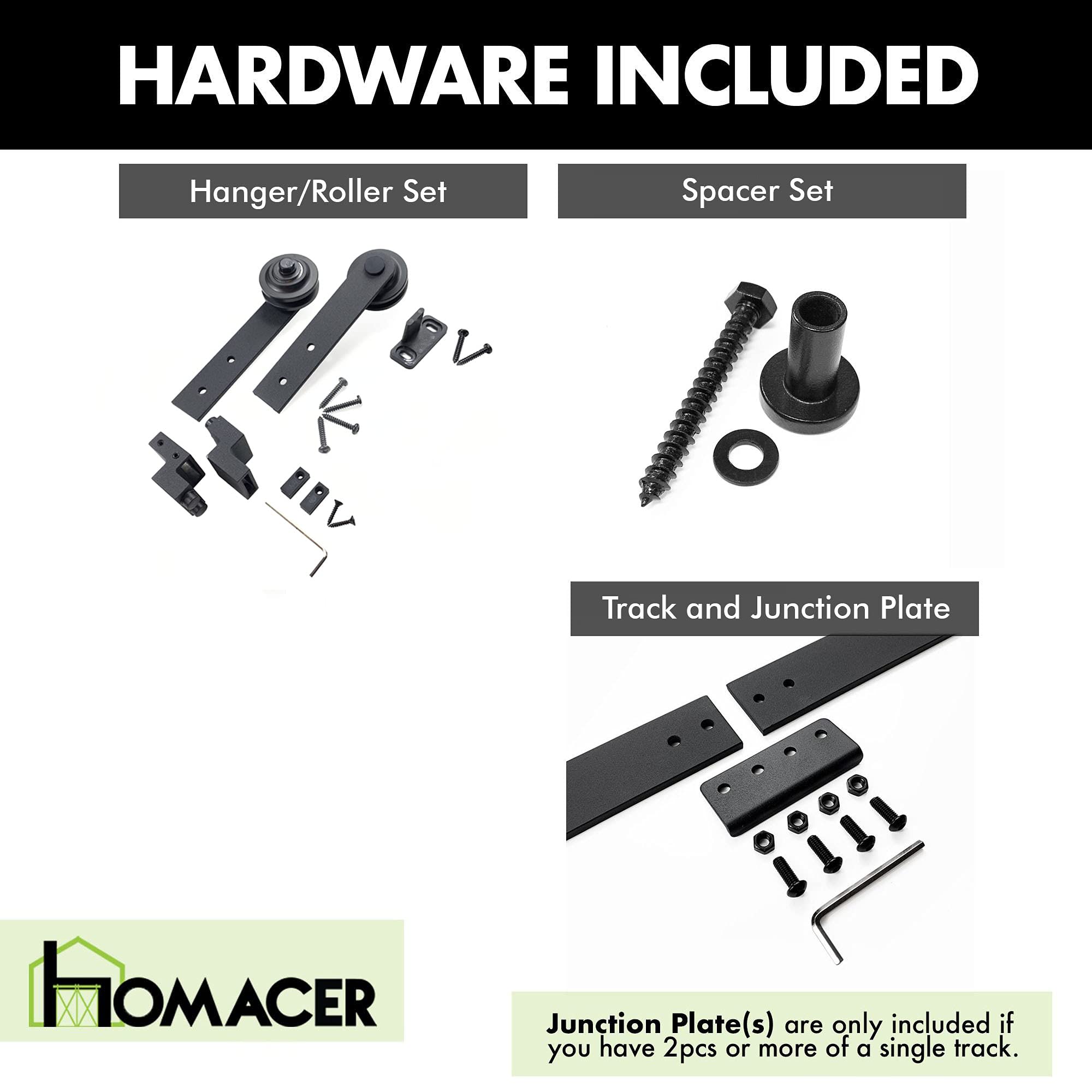Homacer Mini Black Rustic Non-Bypass Sliding Barn Door Hardware Kit, for Two/Double Doors, 54-inch Long Flat Track, Straight Design Roller, Cabinet TV Stand Console Use…