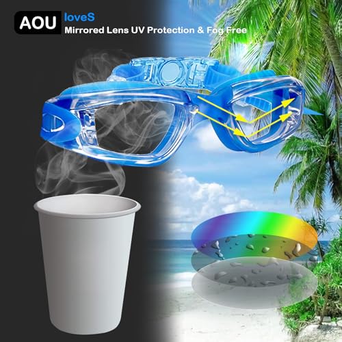 Aouloves Kids Swim Goggles 2 Pack,Anti Fog No Leaking Clear Vision Water Pool Swimming Goggles for Age 3-9