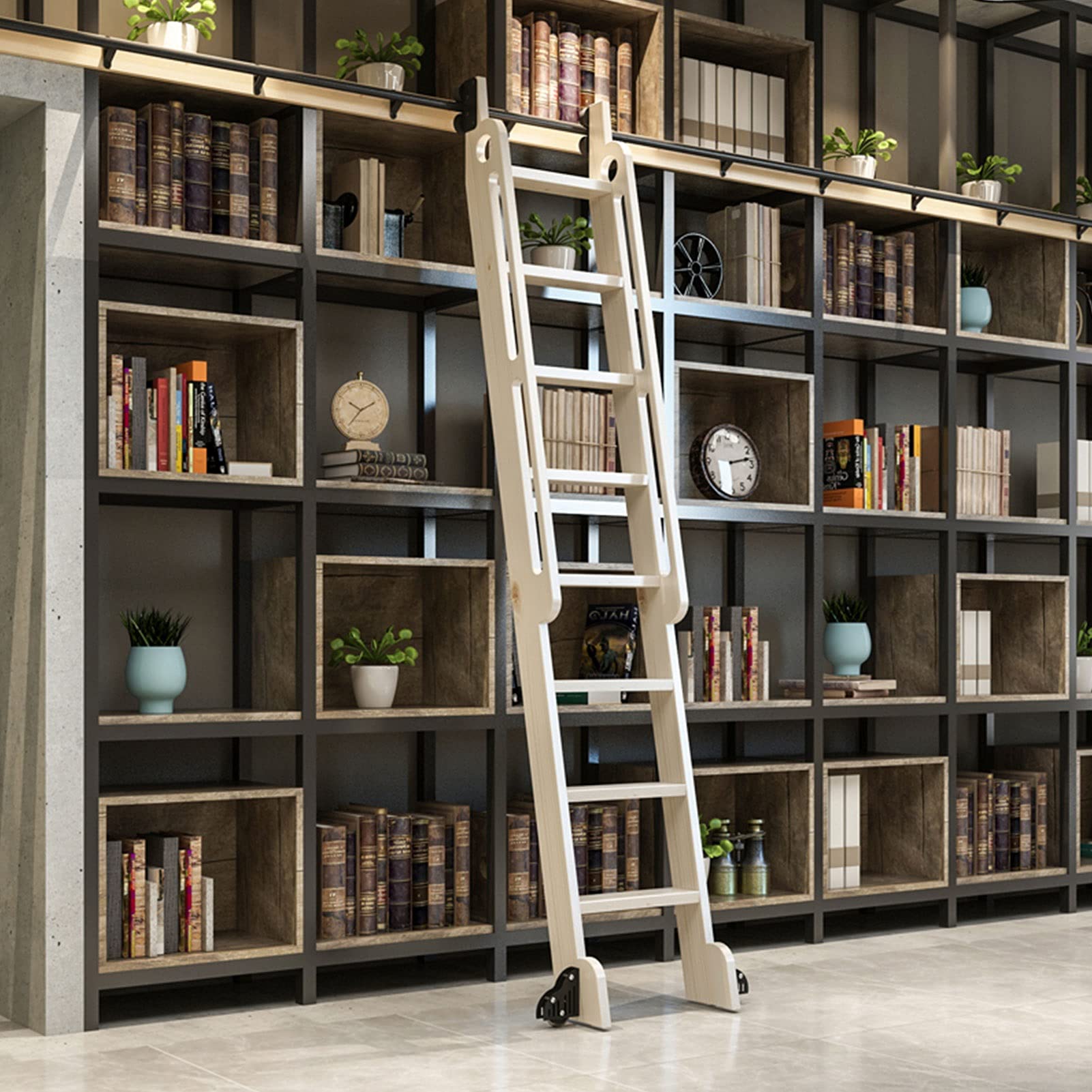 Sliding Library Ladder Hardware (No Ladder) Sliding Hardware Rustic Black Rolling Library Track (No Ladder) Kit, with Floor Roller Wheels, Sliding Barn Door Kit 3.3ft-20ft, Round Tube Mobile Ladder Tr