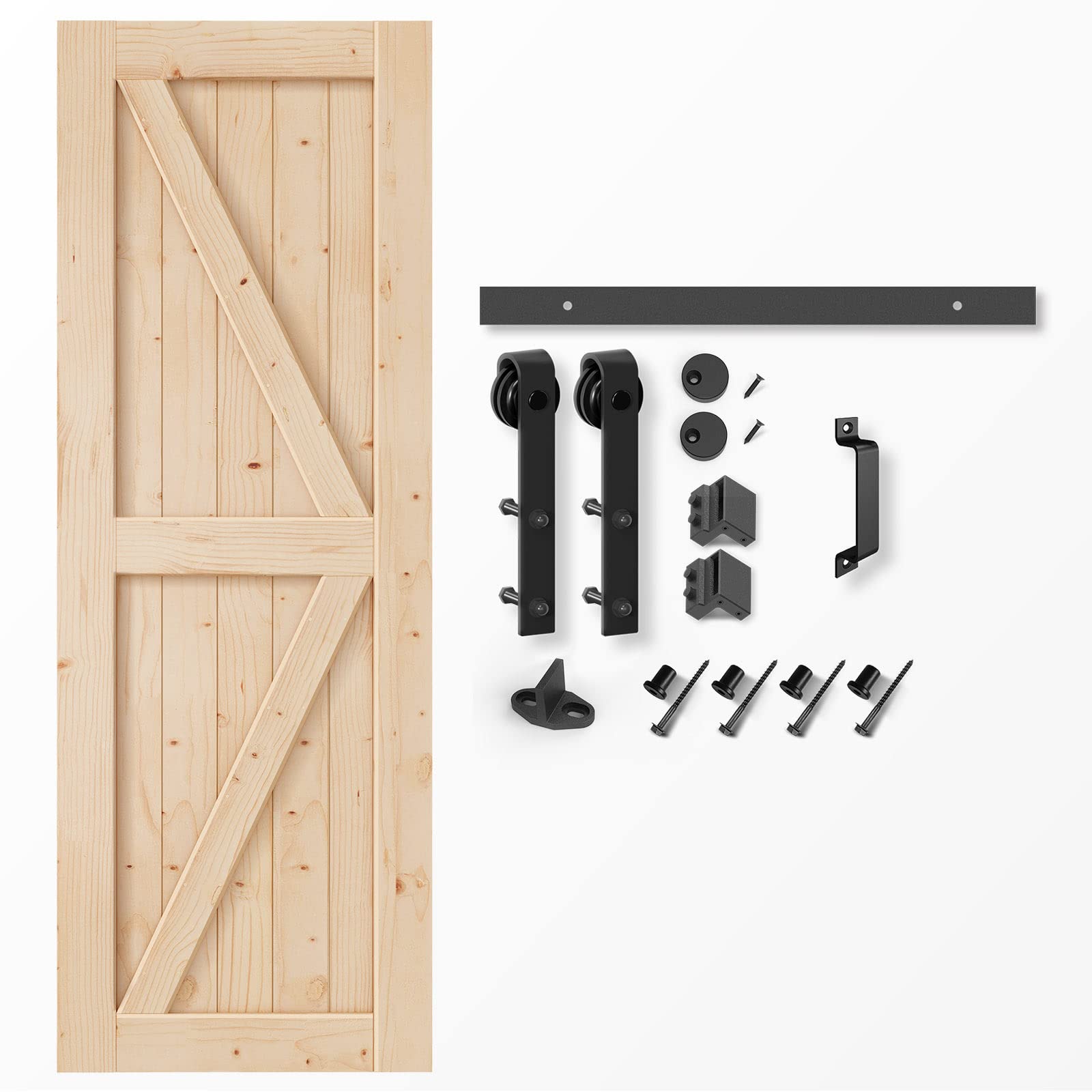 EaseLife 32in x 84in Sliding Barn Door with 5.5FT Barn Door Hardware Kit & Handle Included,DIY Assemblely,Easy Install,Interior Rooms & Storage Closet,K-Frame