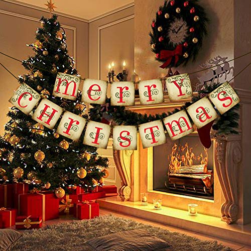 MEMOVAN Merry Christmas Banner, Vintage Xmas Decorations, Christmas Banner For Home Office Wall Window Door Fireplace Mantle Christmas Photo Mini Session Christmas Tree Christmas Party Decorations