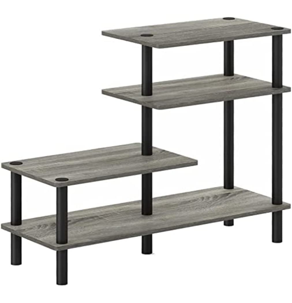 Furinno Turn-N-Tube 6-Tier and 3-Tier Accent Display Racks Bundle | French Oak Grey/Black