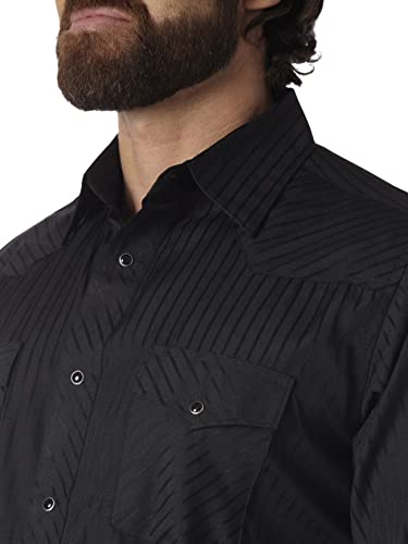 Wrangler mens Sport Western Two Pocket Long Sleeve Snap button down shirts, Black, Large US