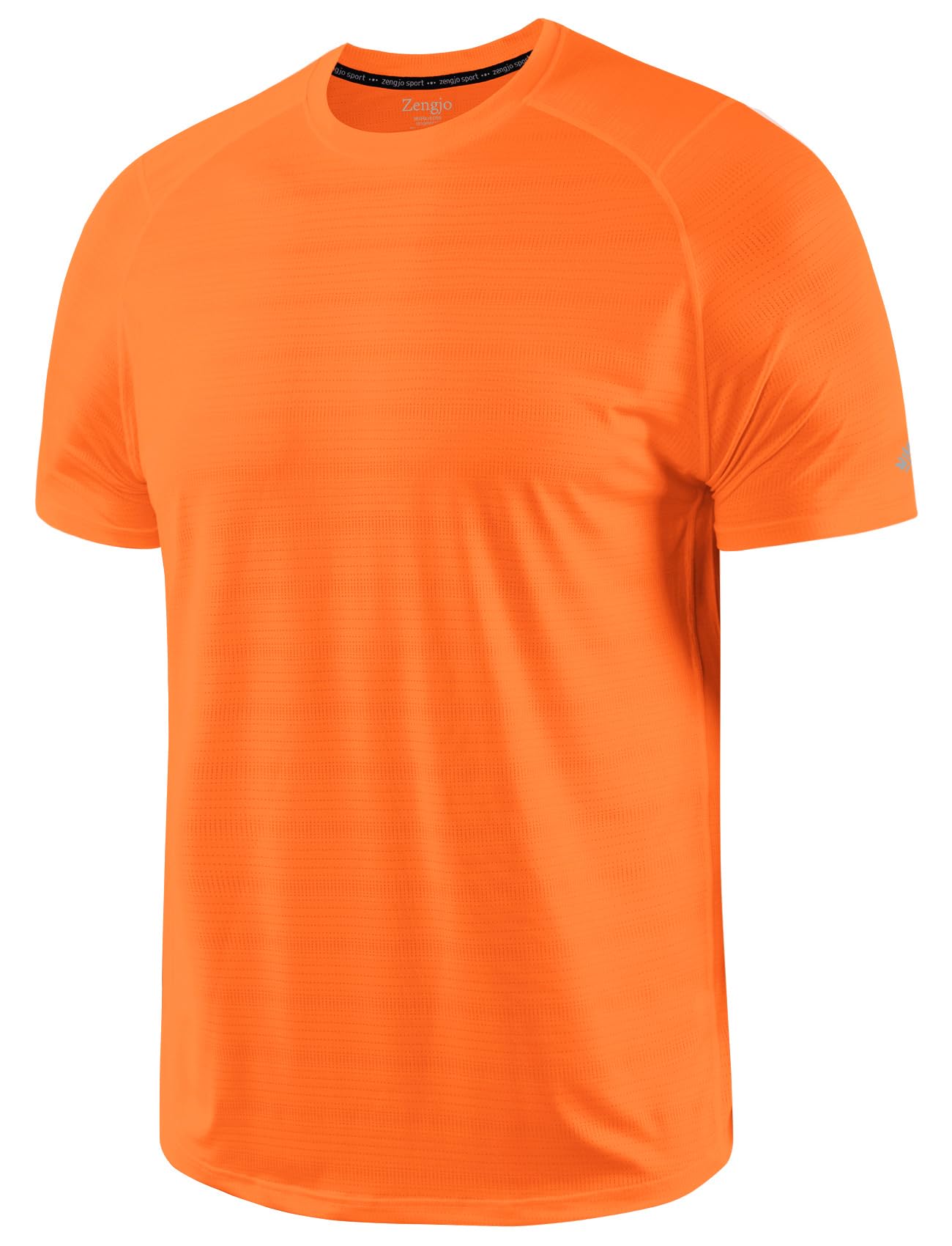 Zengjo Mens Athletic Shirts Short Sleeve Fitted Moisture Wicking Quick Dry(Neon Orange,L)