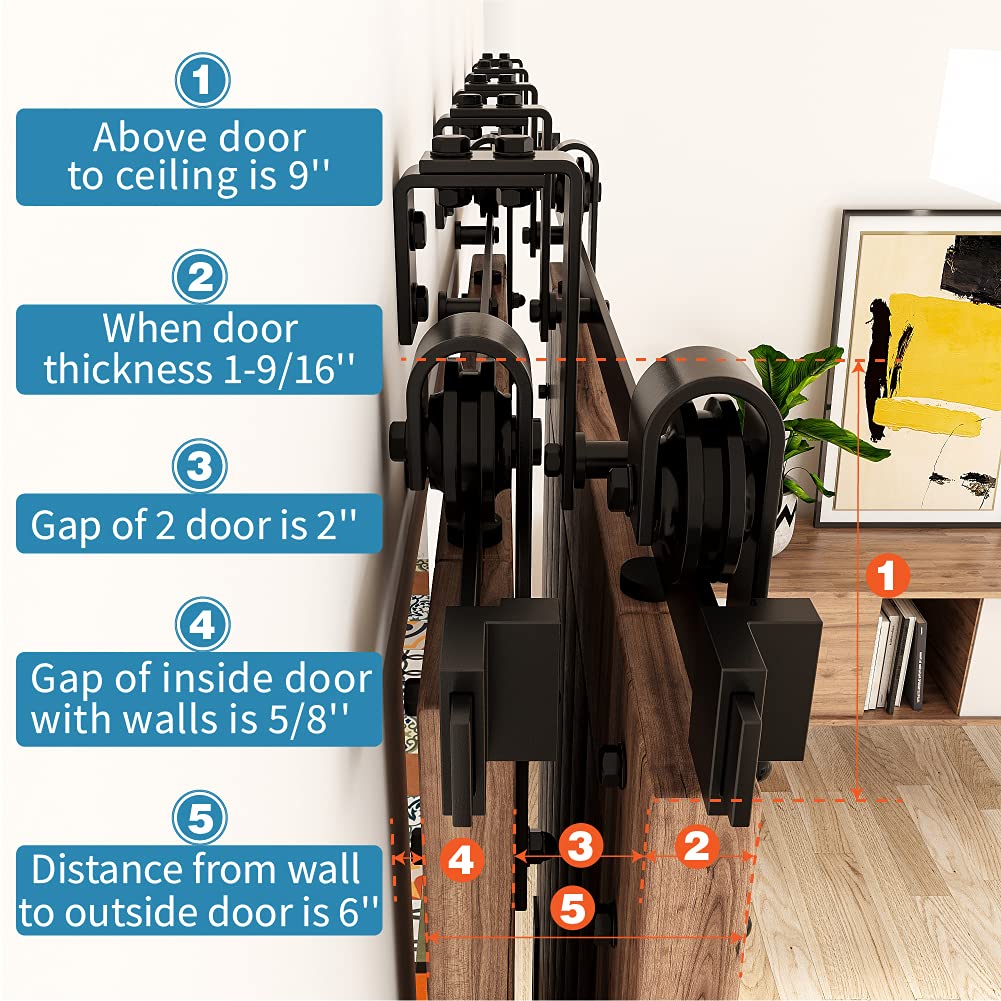 ZEKOO 6.6 FT Double Track Bypass Barn Door Hardware Kit Low Ceiling Wall Mount for Closet Double Wooden Doors (6.6FT Bypass kit)