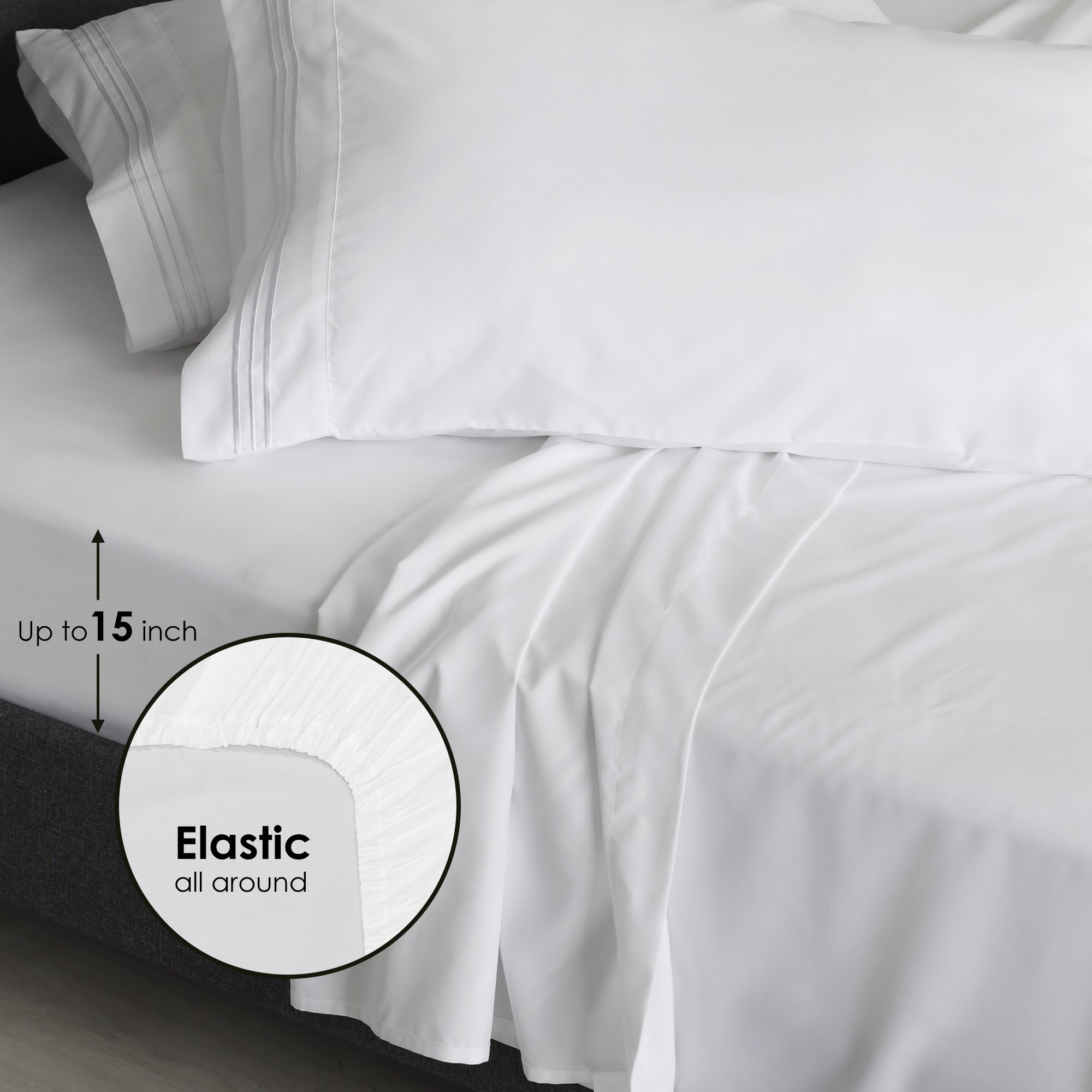 Furinno Angeland Vienne 3-Piece Microfiber Bed Sheet and Pillowcase Set, Twin, White