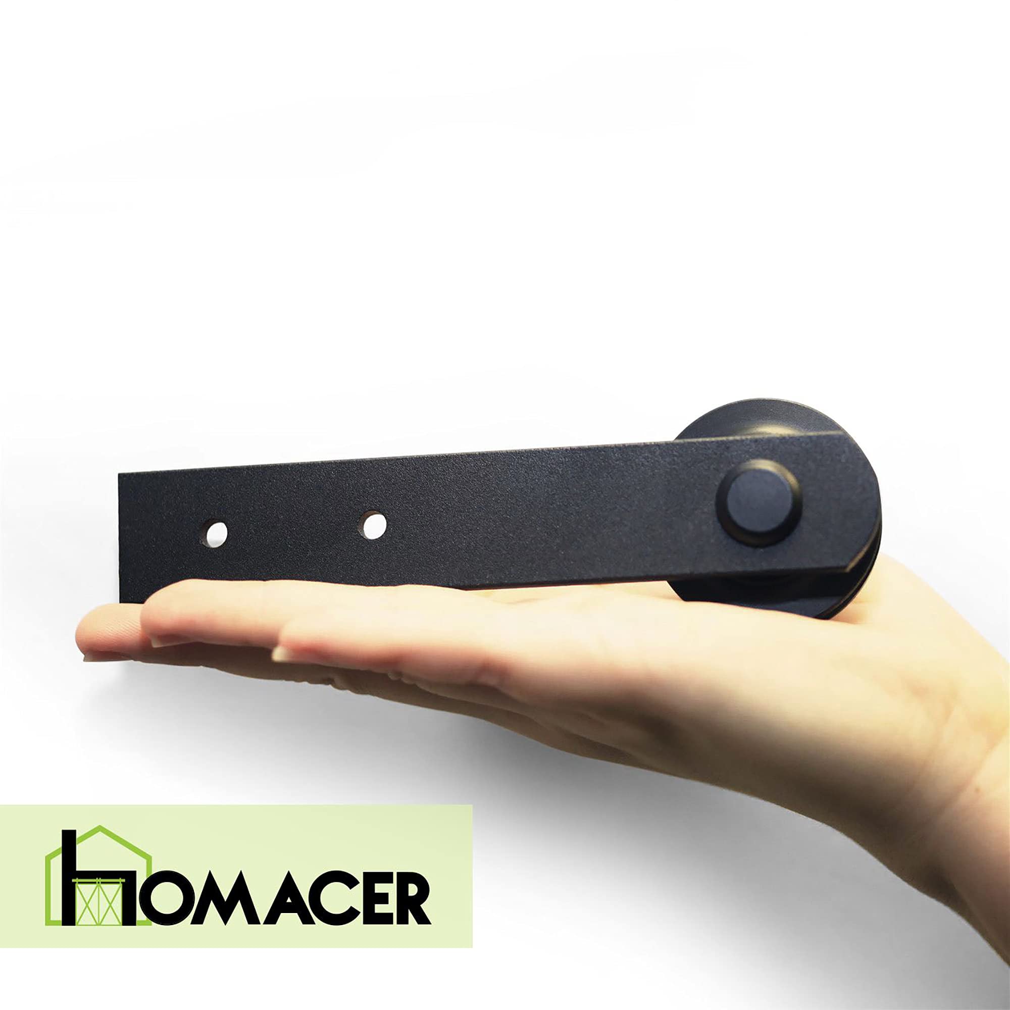 Homacer Mini Black Rustic Non-Bypass Sliding Barn Door Hardware Kit, for Two/Double Doors, 54-inch Long Flat Track, Straight Design Roller, Cabinet TV Stand Console Use…