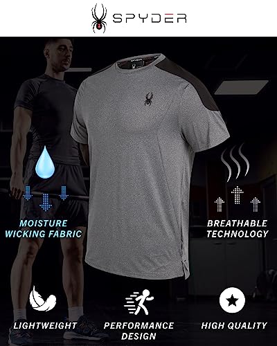 Spyder Men's Athletic T-Shirt - 2 Pack Dry Fit Short Sleeve Performance Sports Tee (S-XL), Size Large, Black/Grey