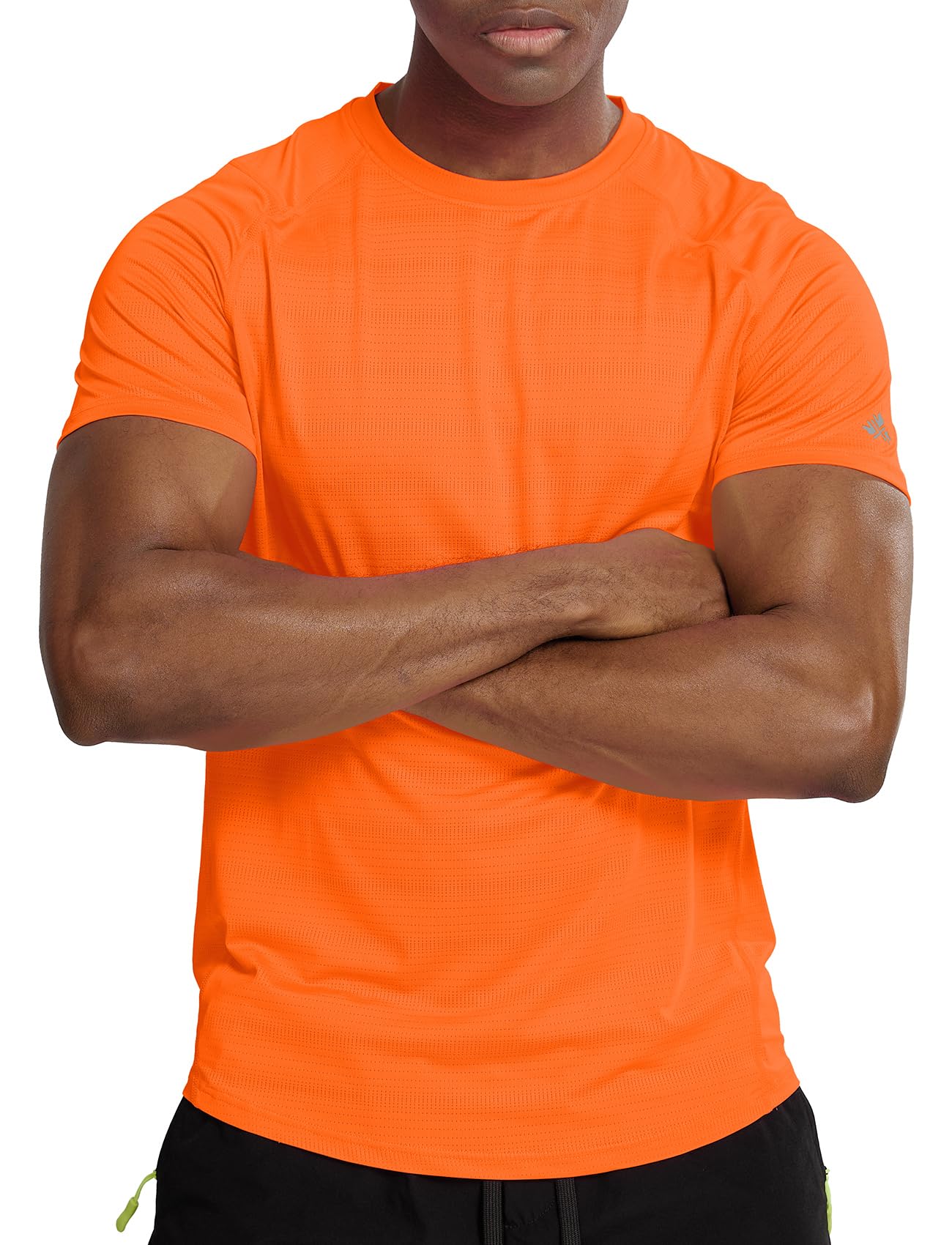 Zengjo Mens Athletic Shirts Short Sleeve Fitted Moisture Wicking Quick Dry(Neon Orange,L)