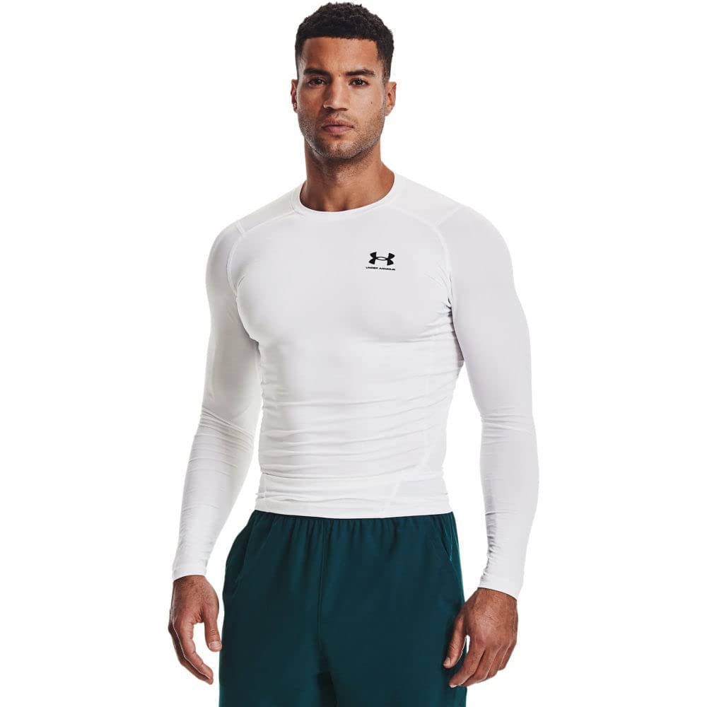 Under Armour Men's Armour HeatGear Compression Long-Sleeve T-Shirt , White (100)/Black, Medium