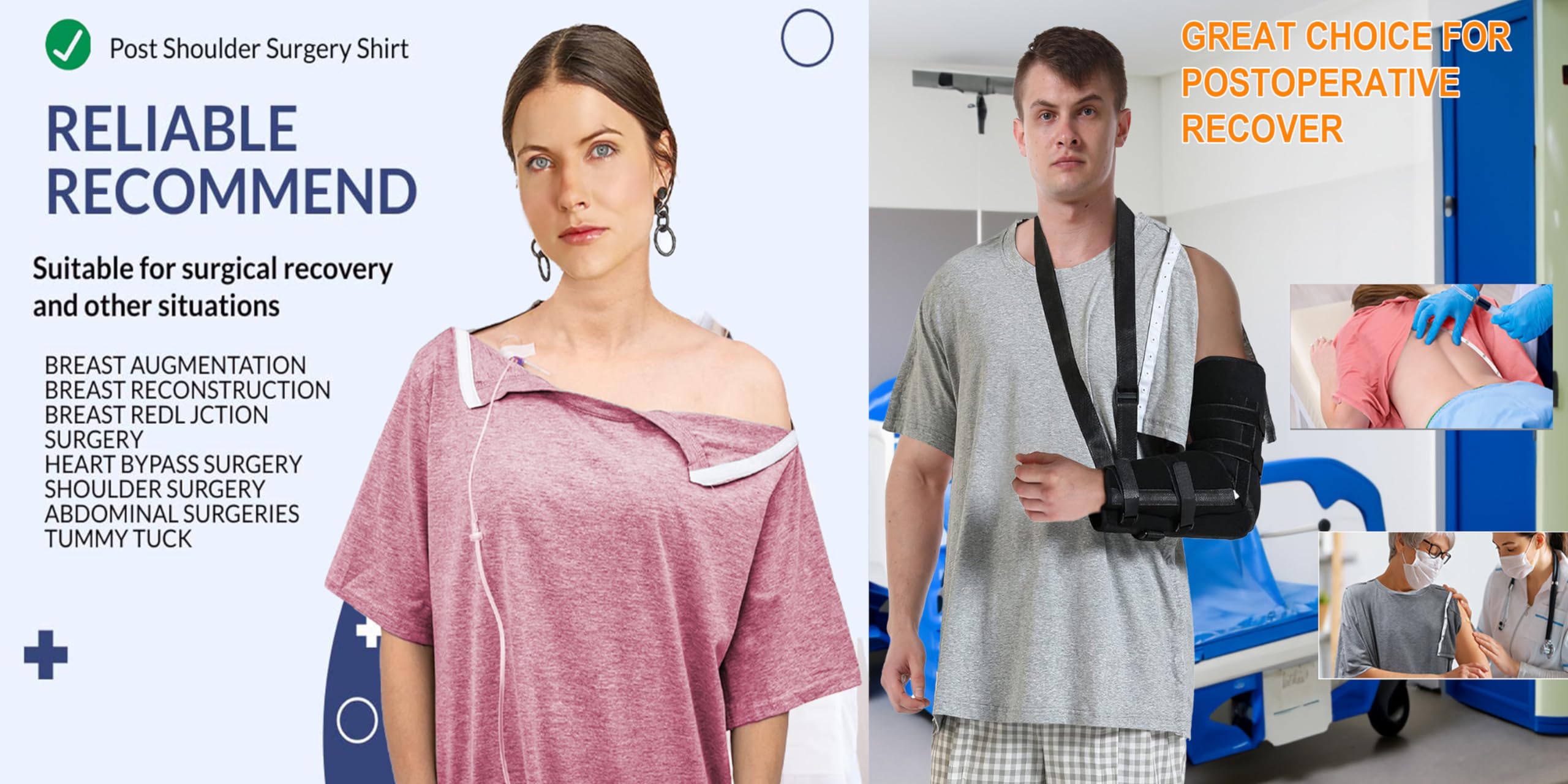 Unisex Post Shoulder Surgery Shirts for Men Rotator Cuff Chest Recovery Shirt Women Full Snap Access Dialysis Chemo Clothing X-Large Grey