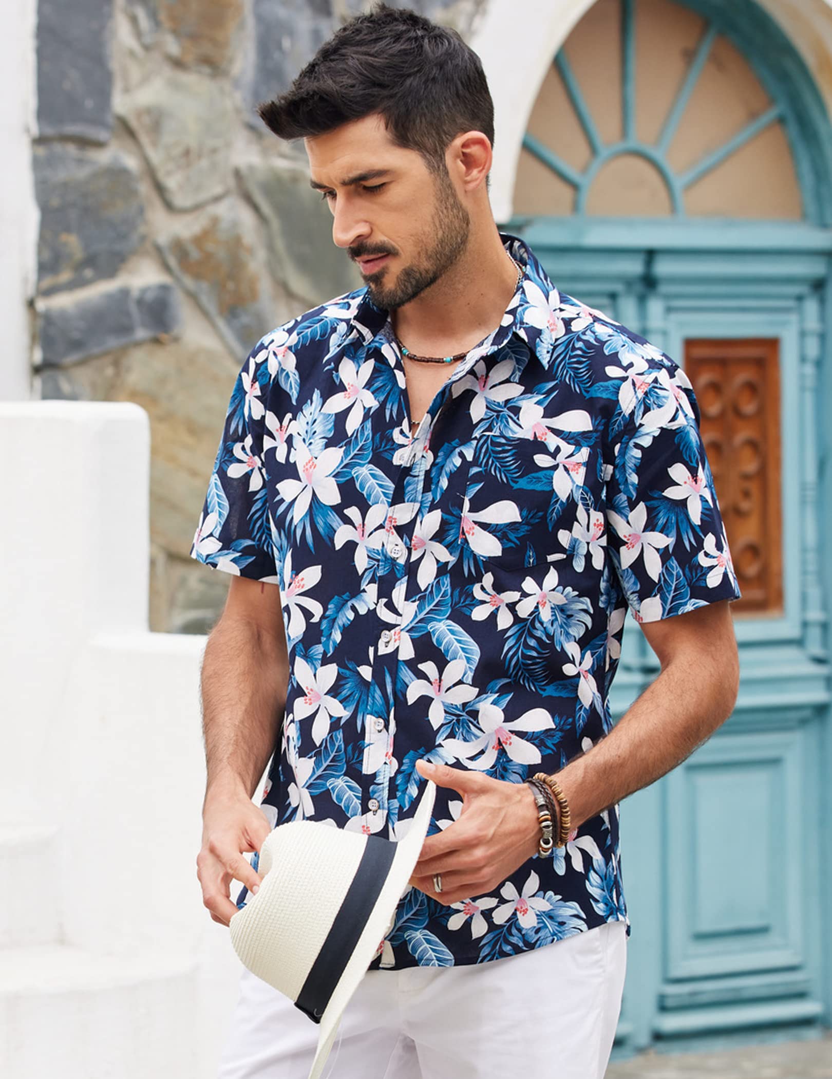 COOFANDY Mens Tropical Shirts Short Sleeve Hawaiian Print Shirts Vacation Beachwear