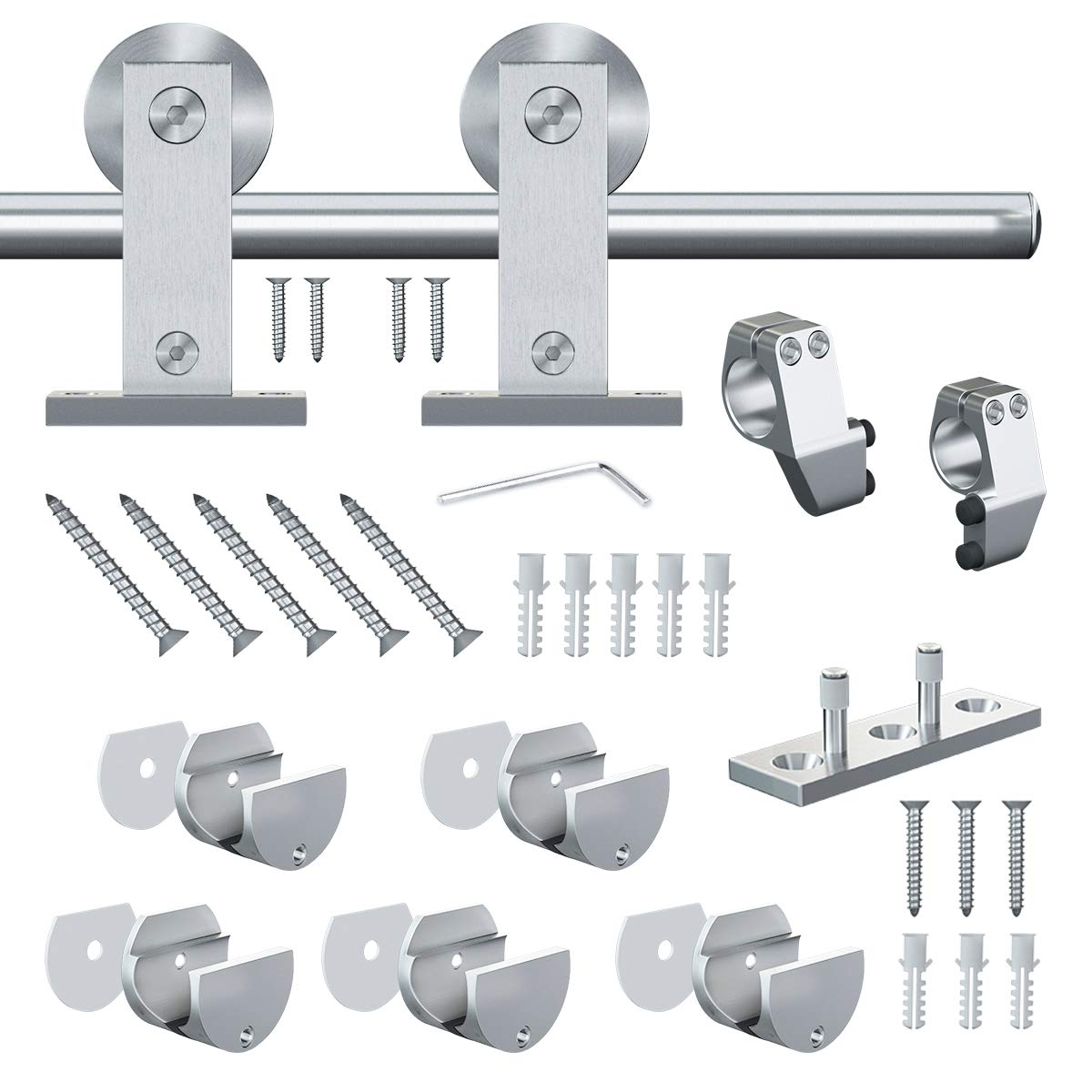 SMARTSTANDARD 6 Feet Top Mount Sliding Hardware Kit with 12'' Handle Set-Stainless Steel Heavy Duty Sturdy Barn Track-Simple and Easy to Install-Fit 36" Wide Door Panel (T Shape Hanger)
