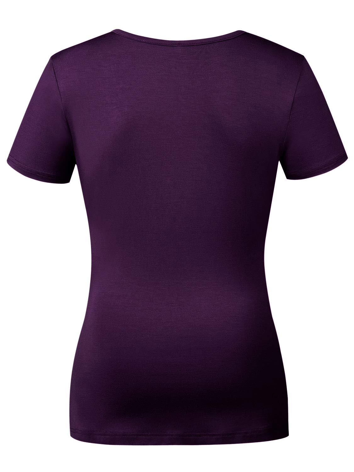 Beauhuty Women's Plus Size Tops Sexy Deep V Neck Sexy Low Cut Front Surplice Wrap Short Sleeve Fitted Tees (XXL, Short-Purple)