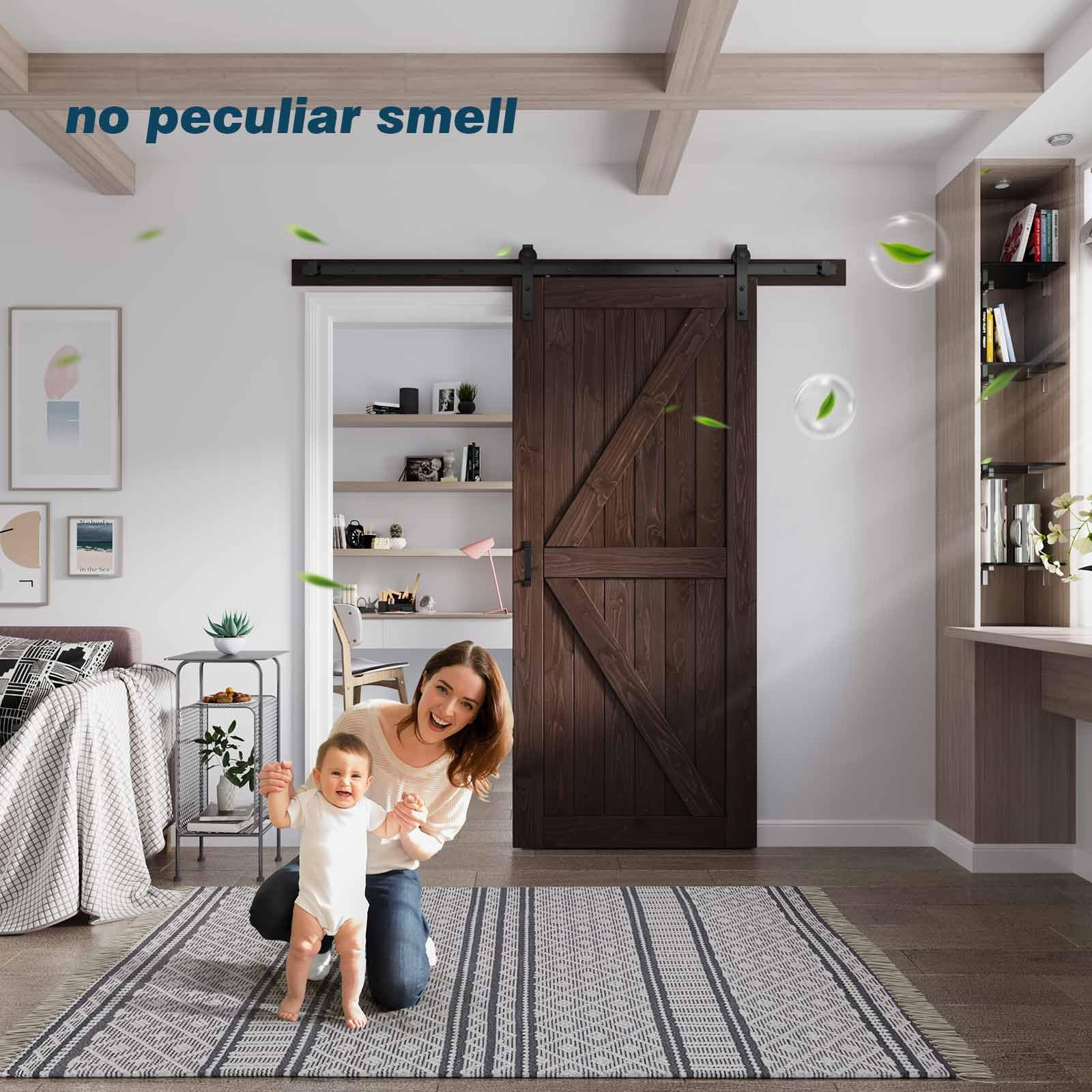 FREDBECK 36in x 84in Brown Barn Door with 6.6ft (79inch) Barn Door Hardware Track Kit and Handle Included, Double Surfaces,Simple Assembly is Required,K-Frame,Coffee