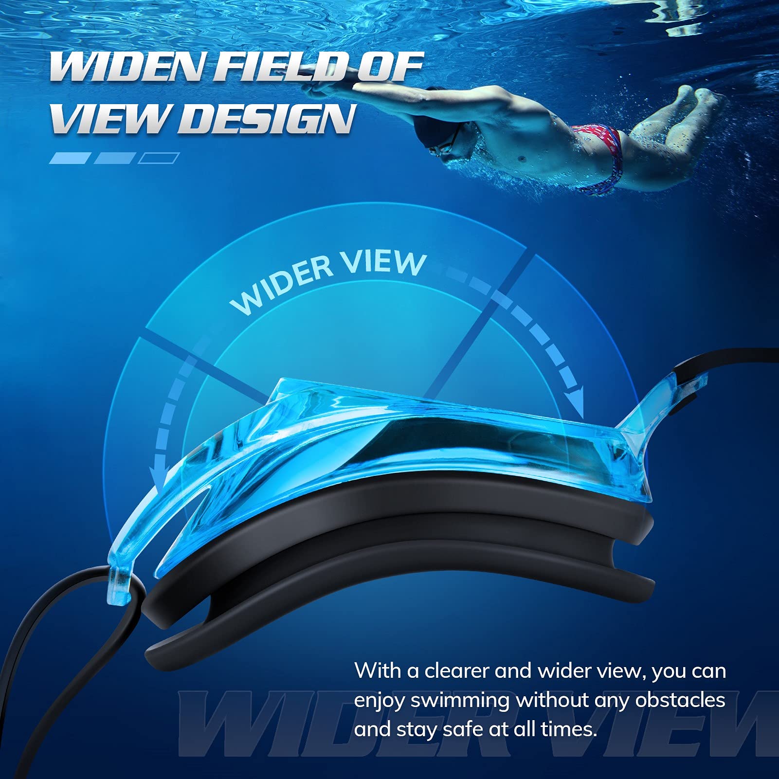 Portzon dynamics Swim Goggles, Anti Fog Clear No Leaking Swimming Goggles for Adult Men Women, Blue