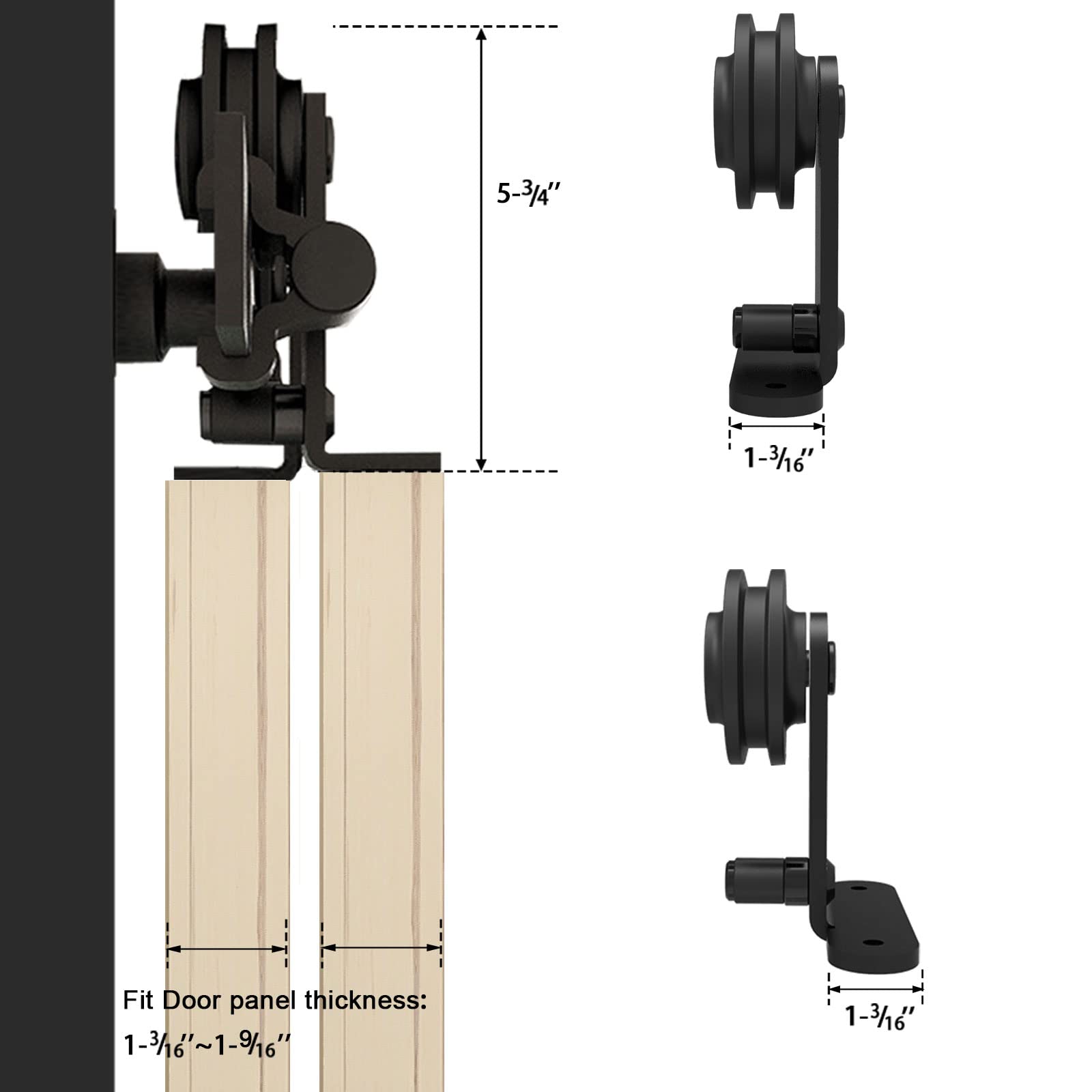 LQKUMJG 6.6FT Bypass Sliding Barn Door Hardware Kit Upgraded Heavy Duty Single Track for Double Doors, Fit 1 3/16" - 1 9/16" Thickness Door Panel, Black (T-Shaped Hanger)