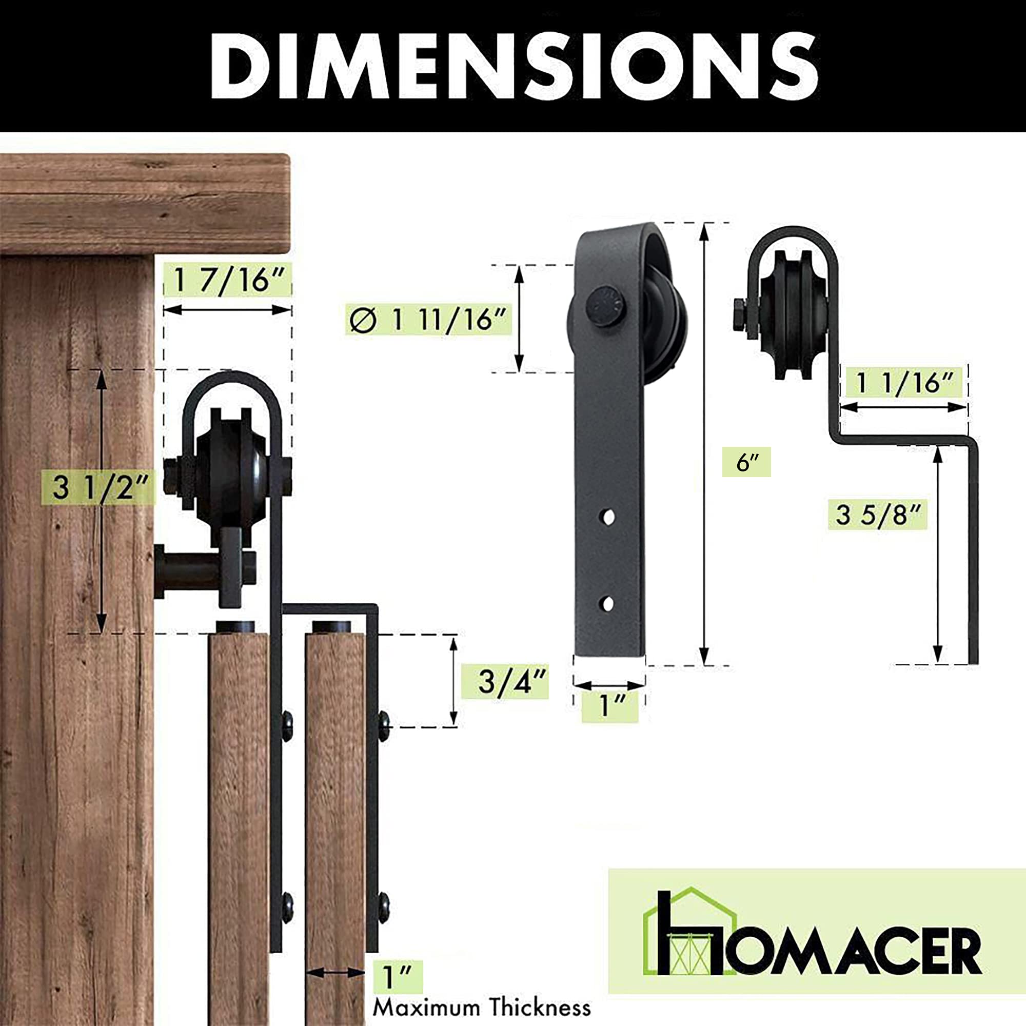 Homacer Mini Black Rustic Single Track Bypass Sliding Barn Door Hardware Kit, for Two Doors, 54-inch Long Flat Track, Classic Design Roller (One Flat +One Bent), Cabinet TV Stand Use