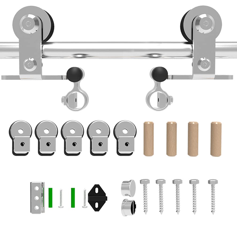 BONIKLUBA 6FT Stainless Steel Sliding Barn Door Hardware Track Kit Top Mount T Hanger Set for Single Door use, Easy to Install