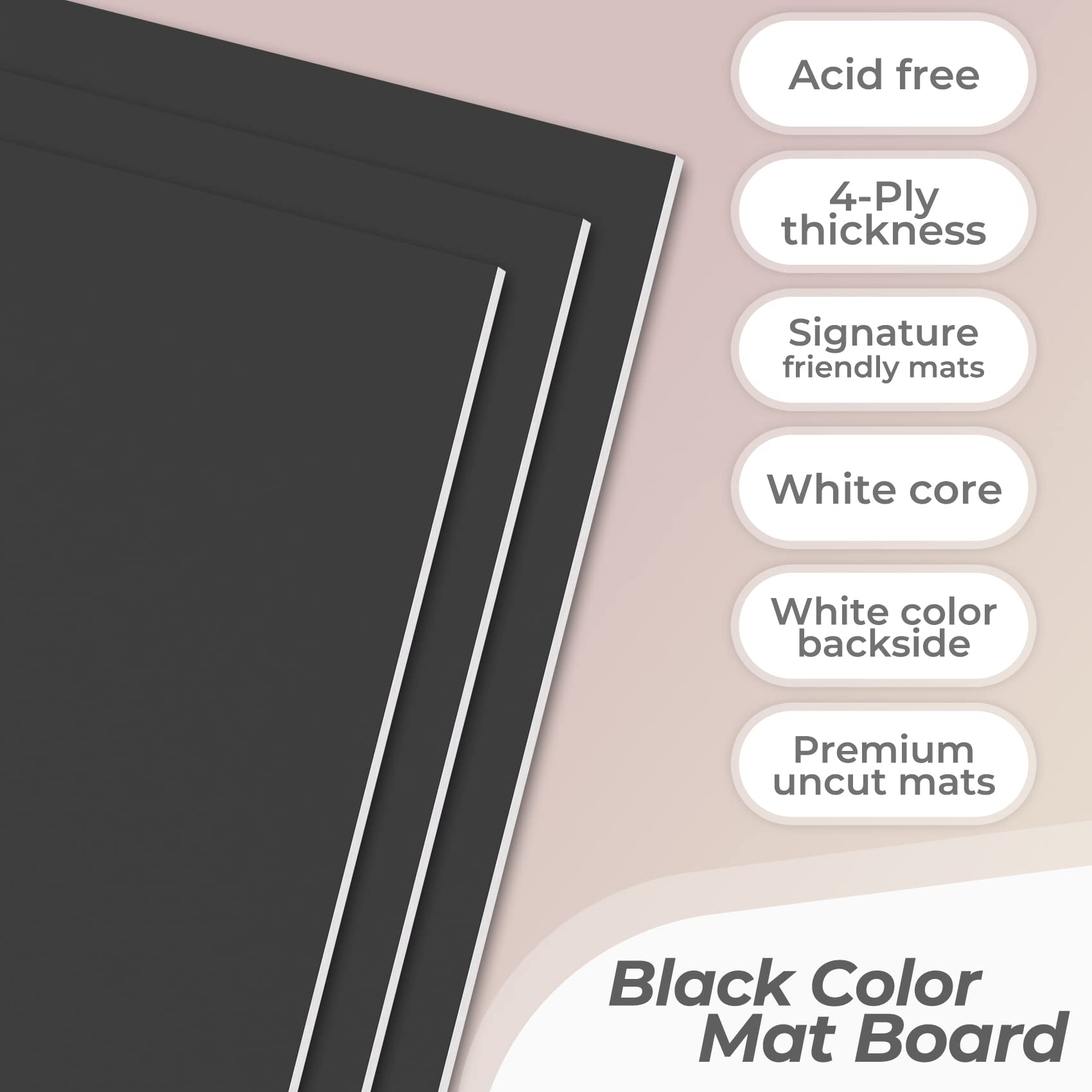 Frametory, 11x14 Black Uncut Picture Mat Boards, Backing Boards for Frames, Photos, Crafts - Pack of 12