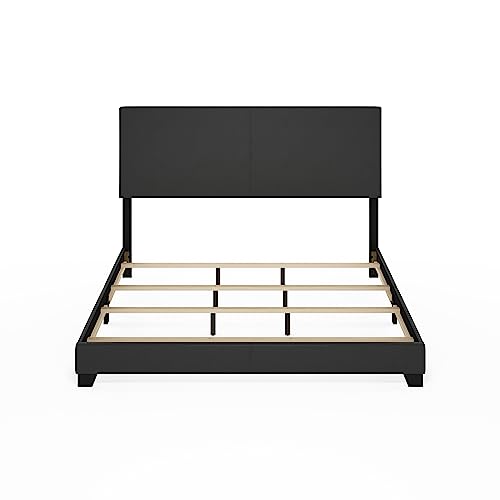 Furinno Pessac Upholstered Bed Frame, Black PU Leather, California King