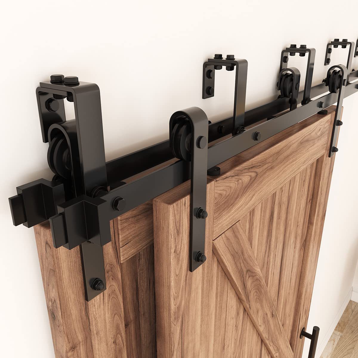 ZEKOO 6.6 FT Double Track Bypass Barn Door Hardware Kit Low Ceiling Wall Mount for Closet Double Wooden Doors (6.6FT Bypass kit)