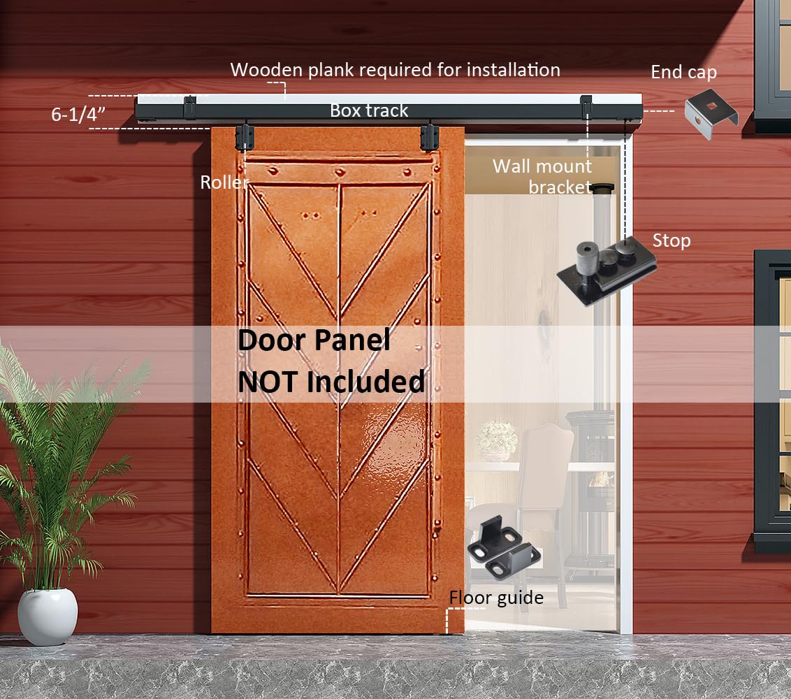 DIYHD 6FT Black Box Rail Sliding Barn Door Hardware Heavy Duty Outdoor Sliding Track Kit, 6FT Track kit, Wall Mount Kit