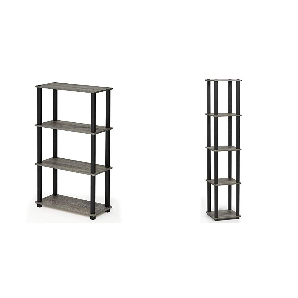 Furinno 4-Tier and 5-Tier Corner Storage Rack Bundle (French Oak Grey/Black)