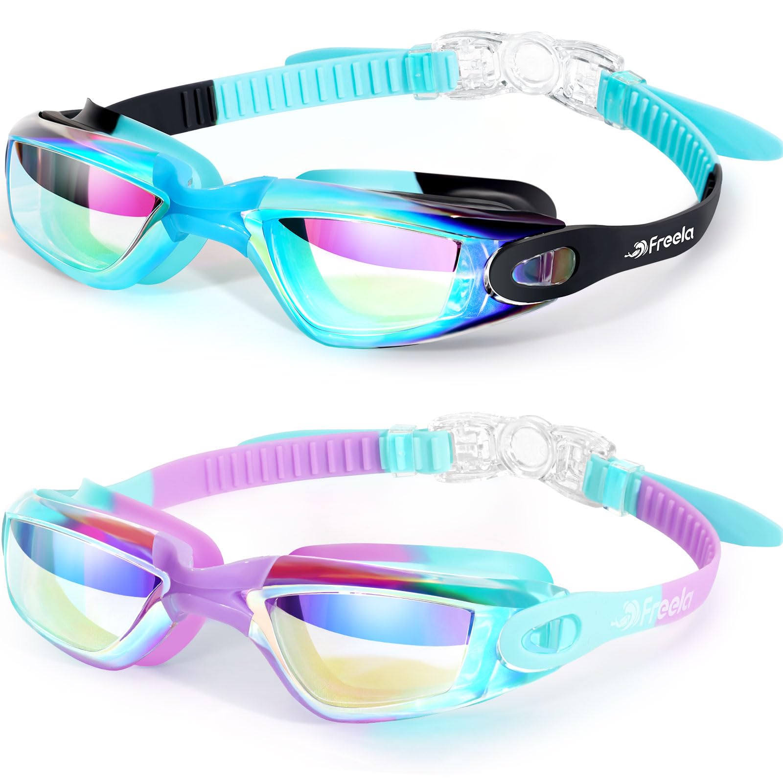Freela Goggles for Kids 6-14, 2 Packs Swim Goggles for Kids 3-6, Toddler Teens Girls Boys Swimming Goggles,Kids Pool Water Goggles