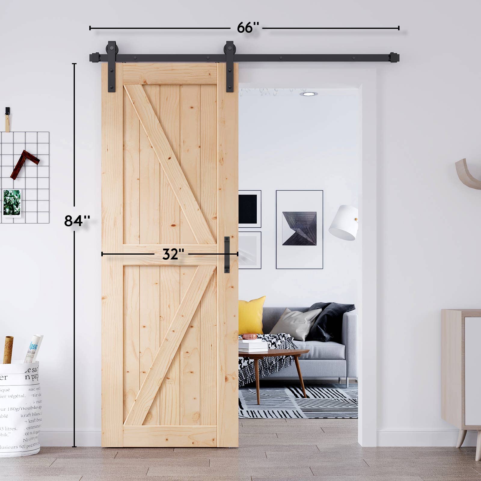 EaseLife 32in x 84in Sliding Barn Door with 5.5FT Barn Door Hardware Kit & Handle Included,DIY Assemblely,Easy Install,Interior Rooms & Storage Closet,K-Frame