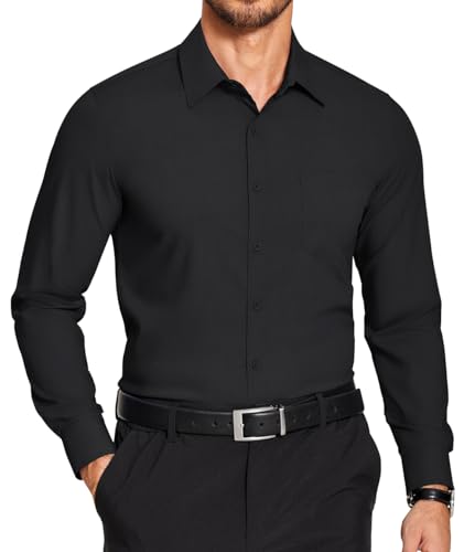 COOFANDY Mens Wrinkle Free Dress Shirts Long Sleeve Regular Fit Business Formal Shirts Button Down Shirts for Men Black