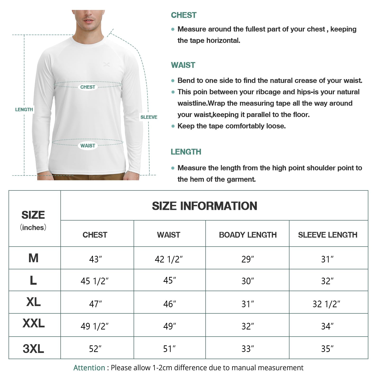 Men's Crewneck Training Workout T-Shirt Long Sleeve Activewear Top (White,XXL)