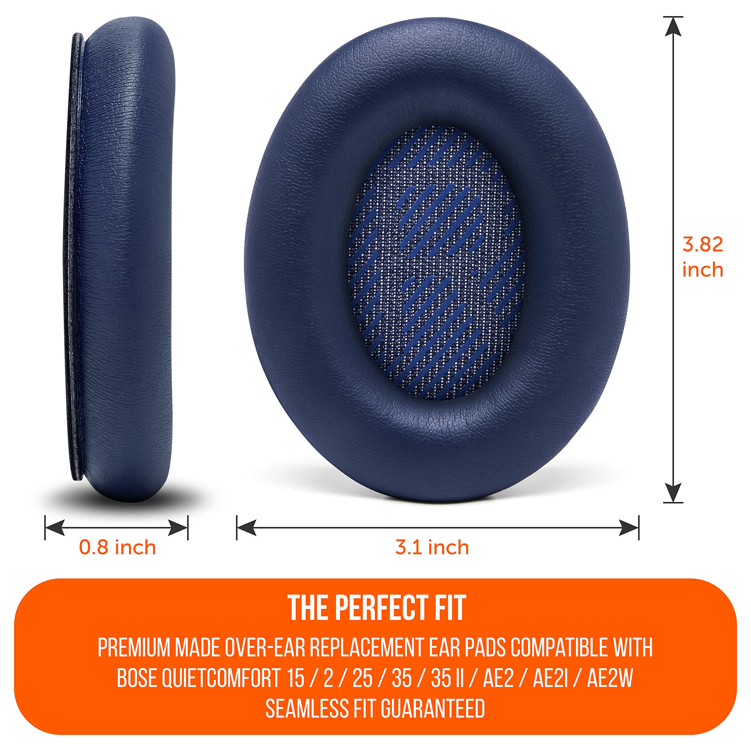 WC Wicked Cushions Upgraded Replacement Ear Pads for Bose QC35 & QC35ii (QuietComfort 35) Headphones & More - Softer Leather, Luxurious Memory Foam, Added Thickness, Extra Durability | Midnight Blue