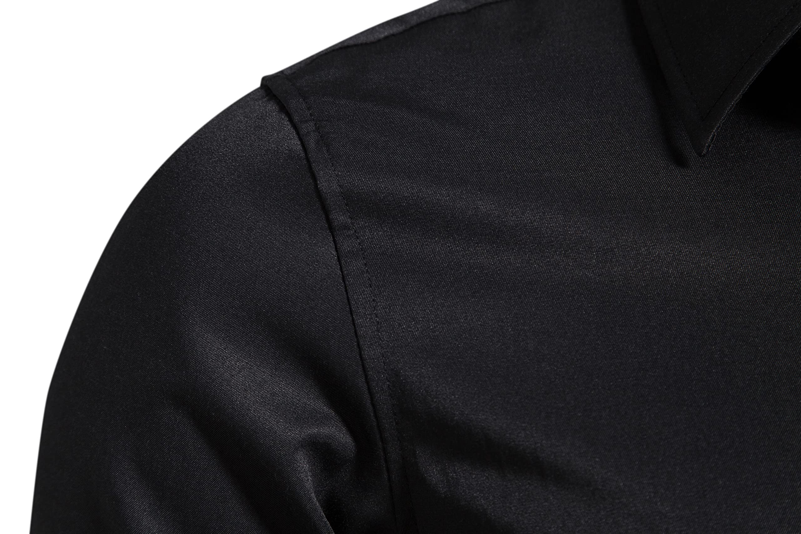 VANCOOG Men's Long Sleeve Plain Wedding Guest Button Down Wedding Tuxedo Dress Shirt-Black-2XL
