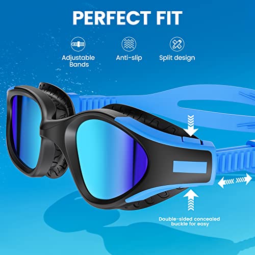 NEEZUKAR Swim Goggles,Anti Fog Swimming Goggles UV Protection No Leaking for Adults Men Women Youth (Blue)