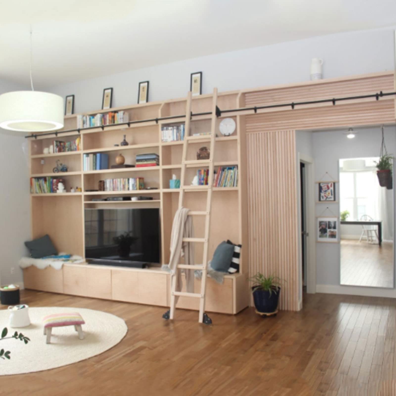 Sliding Library Ladder Hardware (No Ladder) Sliding Hardware Rustic Black Rolling Library Track (No Ladder) Kit, with Floor Roller Wheels, Sliding Barn Door Kit 3.3ft-20ft, Round Tube Mobile Ladder Tr