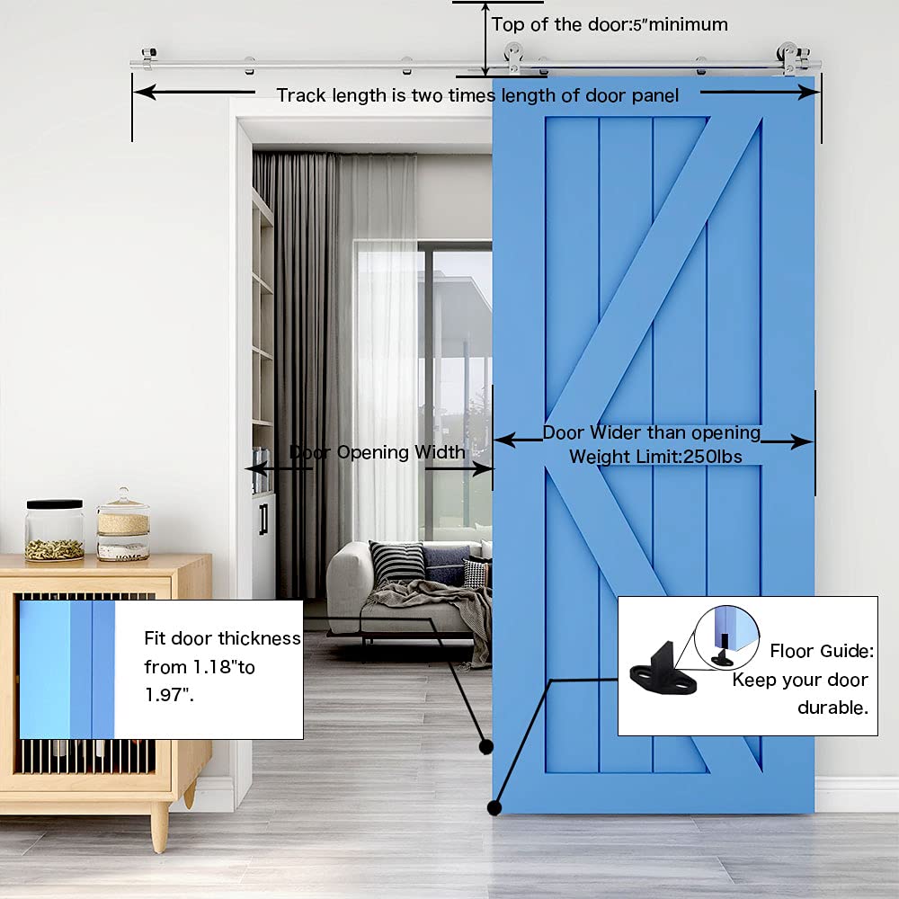 BONIKLUBA 6FT Stainless Steel Sliding Barn Door Hardware Track Kit Top Mount T Hanger Set for Single Door use, Easy to Install