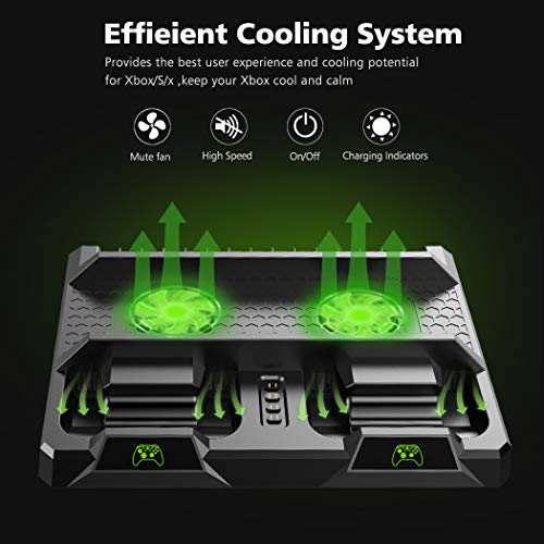 OIVO Cooling Stand for Xbox One/S/X, 2 Cooling Fan, Dual Controller Charging Dock Station with LED Indicators and 15 Game Slots for Xbox One/S/X