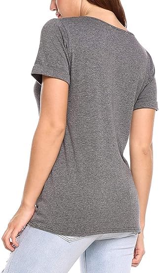 Beyove Women's Classic-Fit Short-Sleeve V-Neck T-Shirt, Multipacks White Grey