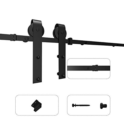 YIGOLD 12ft Sliding Barn Door Hardware Kit,Hardware for Barn Doors Antique Style,Slide Smoothly Quietly,Factory Outlet Upgraded Version Quality Carbon Steel-(J Shape Hanger,Double Door;Black)