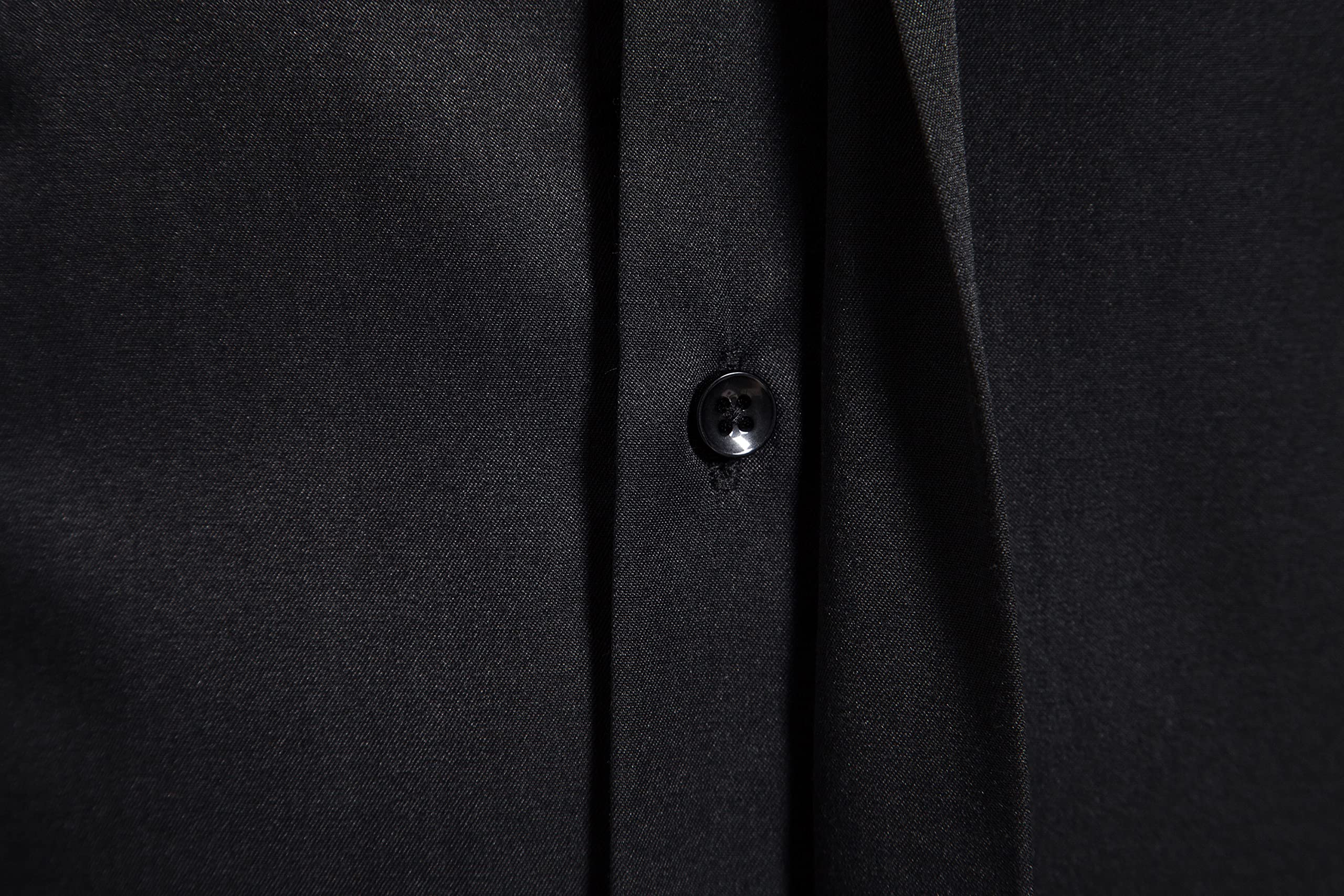 VANCOOG Men's Long Sleeve Plain Wedding Guest Button Down Wedding Tuxedo Dress Shirt-Black-2XL