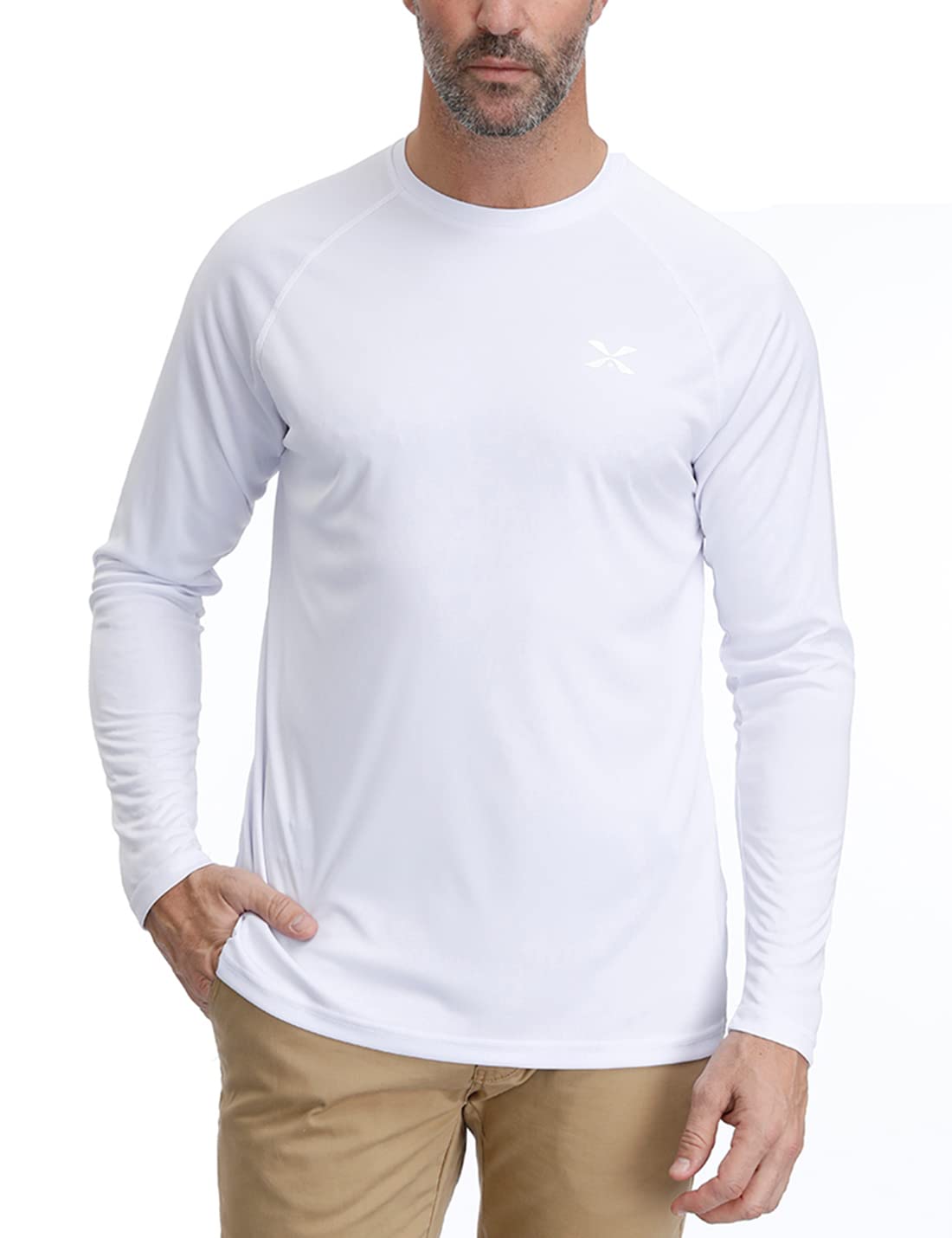 Men's Crewneck Training Workout T-Shirt Long Sleeve Activewear Top (White,XXL)