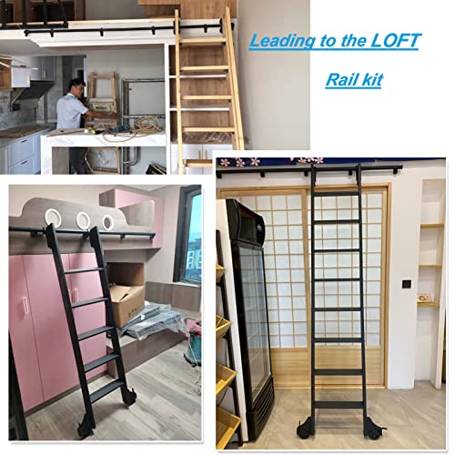 Sliding Barn Door Rail Rolling Library Ladder Hardware Kit, Round Tube Library Ladder Closet Set Carbon Steel Rolling Full Set Track Kit (No Ladder) - Black (Size : 6.6ft/200cm Track Kit)