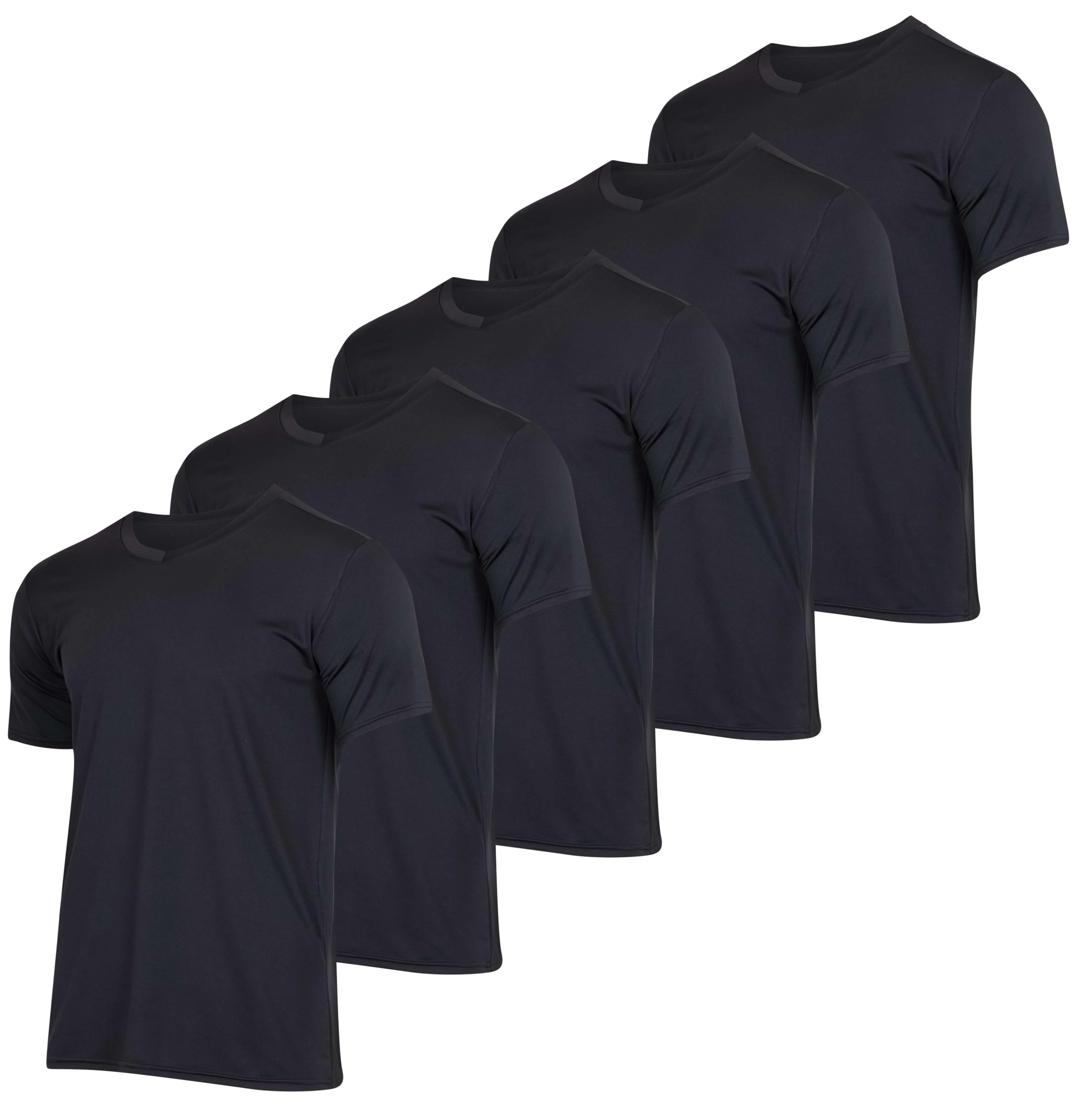 Real Essentials Athletic V Neck Tshirt Shirts T-Shirts Men Quick Dry Fit Tops Dri Fit Short Sleeve Active Wear Training Exercise Fitness Workout Shirt Tee Tees Gym Sports Top, Set 6, XL, Pack of 5