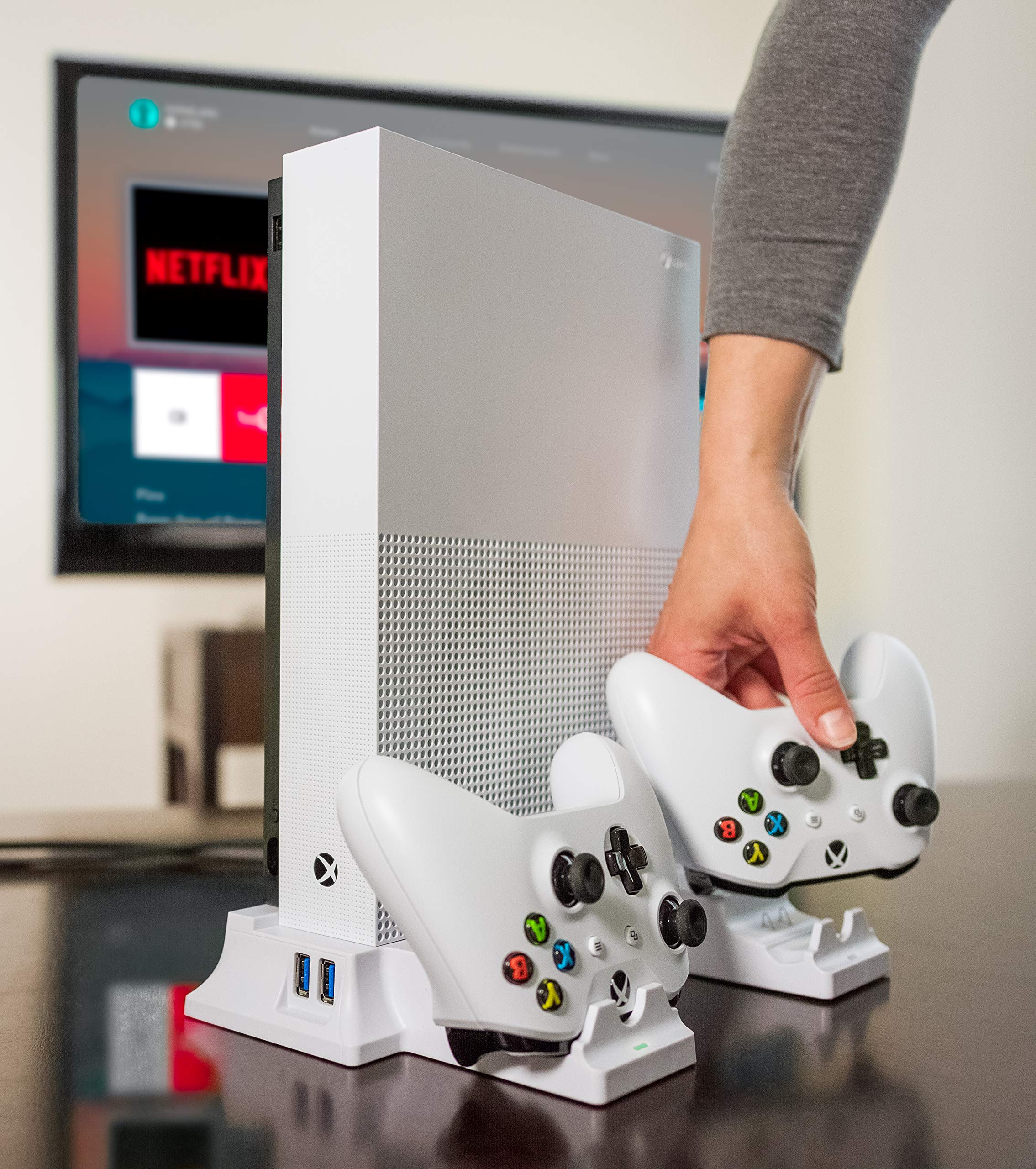 YoK Cool and Charge Vertical Cooling Stand for Xbox One Built In Cooling Fan With Dual Controller Charging Station - Compatible With Xbox One S