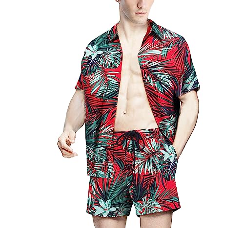 Yaopeing Men's Hawaiian Matching Set,2 Piece Summer Beach Casual Short Sleeve Shirts and Shorts