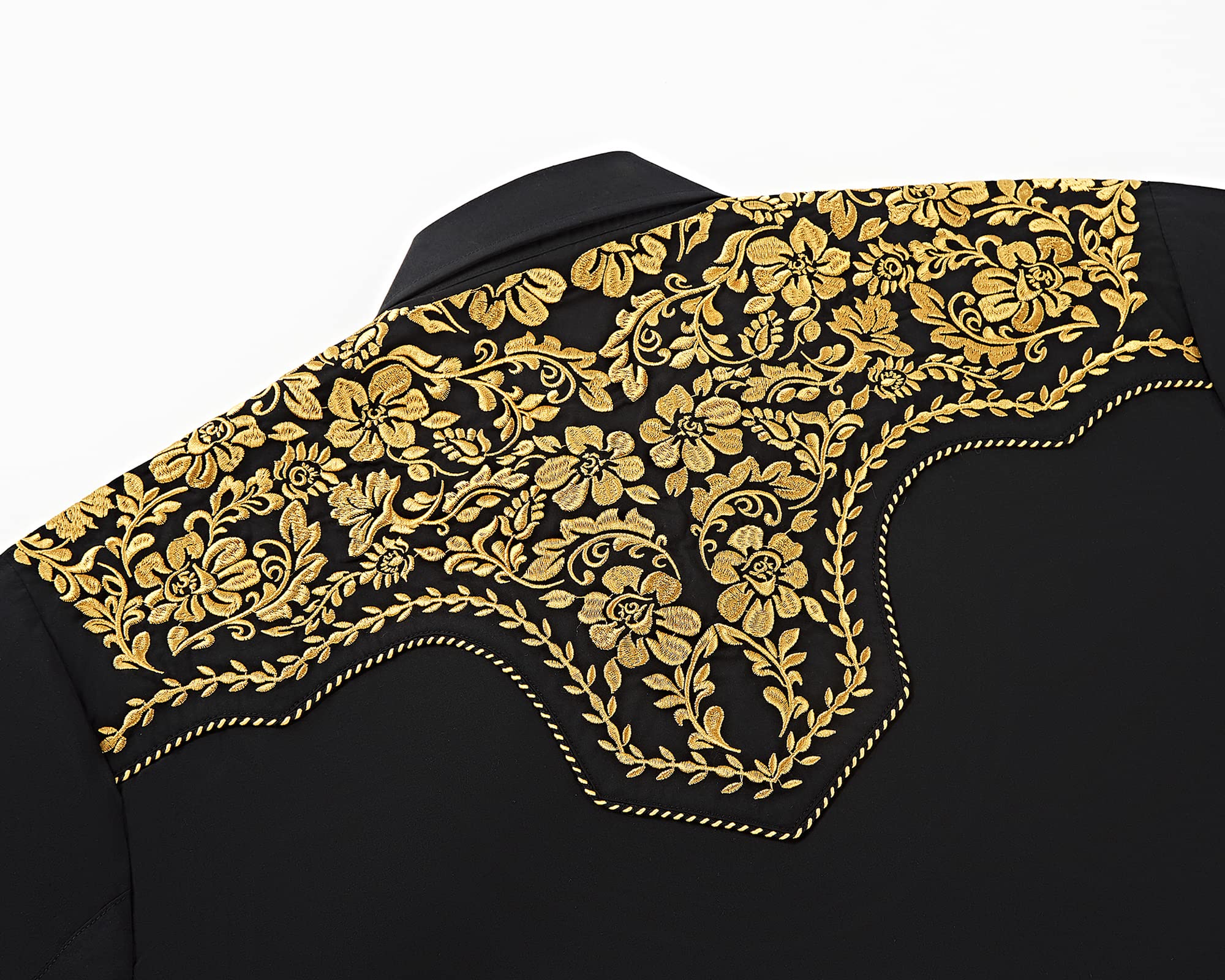SALVAJE OESTE Embroidered Western Cowboy Shirts for Men Snap Button Long Sleeve Shirt with Western Cowboy Embroidery Black-Yellow
